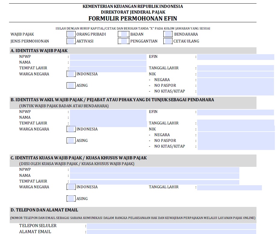 Ini Cara Unduh dan Mengisi Formulir Permohonan EFIN Online